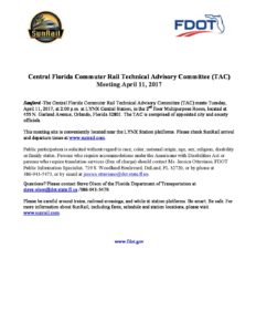 TAC Meeting Notice – April 11, 2017 | SunRail Corporate