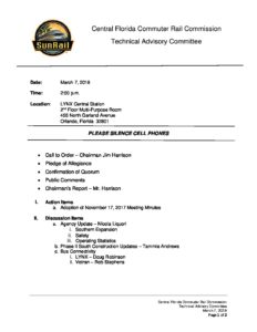 TAC Meeting Agenda – March 7, 2018 | SunRail Corporate